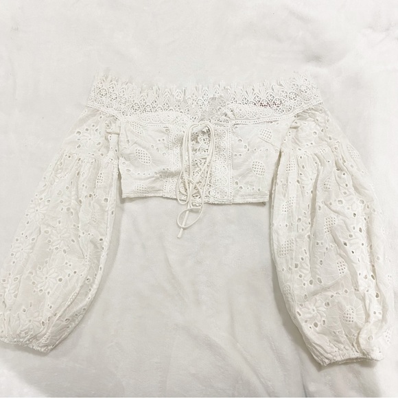 Tiger Mist | Tops | Tiger Mist White Zuni Lace Floral Eyelet Puff ...